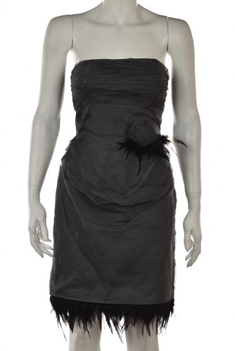 Asos Luxe Women Dress Size 8 Gray Feathers Sheath Strapless Knee Length ...