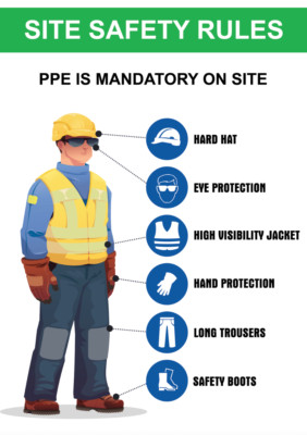 Construction Site PPE Health & Safety Notice Foamex Rigid Sign or ...