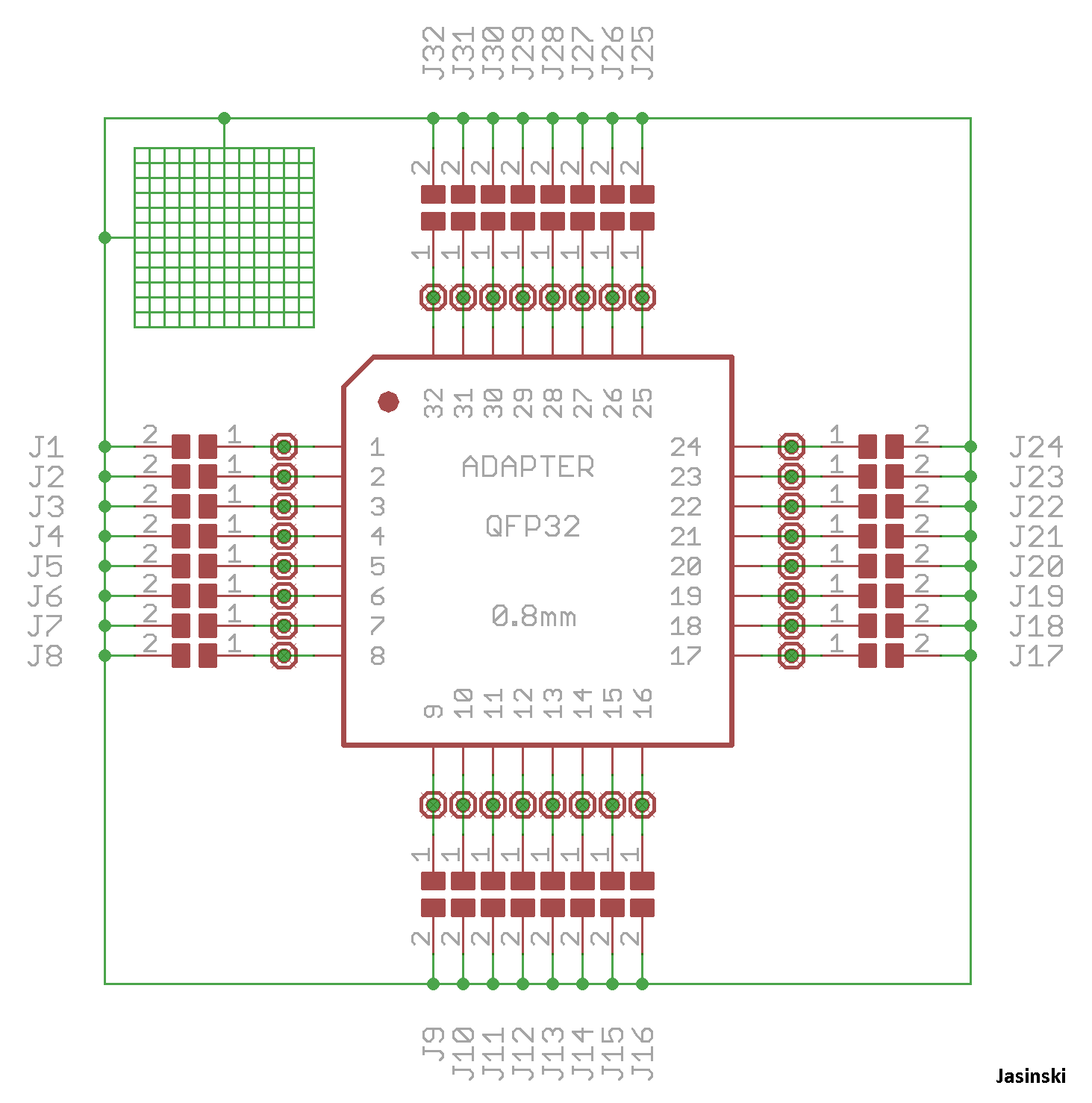 9x Adapterplatine QFP32 0.8mm auf Raster 2,54mm (0.9) V1.1 FR4 (HALbf ...