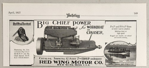 1927 Print Ad Big Chief Power Marine Engines Red Wing Motors Red Wing ...