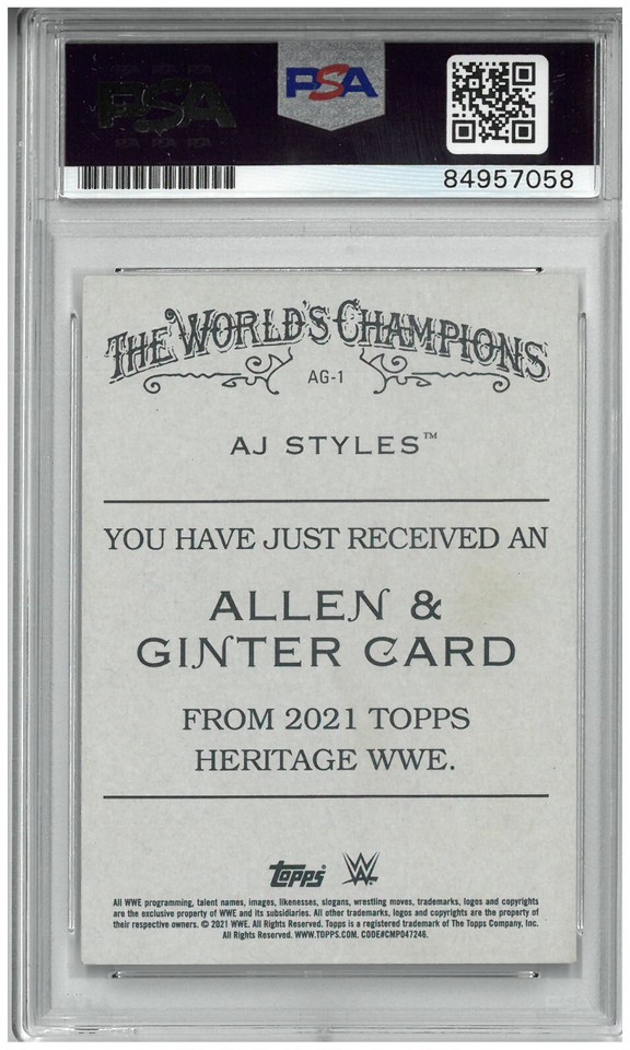 AJ STYLES SIGNED AUTOGRAPH SLABBED 2021 WWE TOPPS ALLEN & GINTER CARD ...