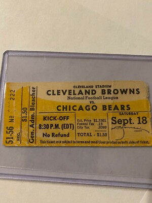 RARE VINTAGE NFL FOOTBALL CLEVELAND BROWNS TICKET STUB VS CHICAGO BEARS ...