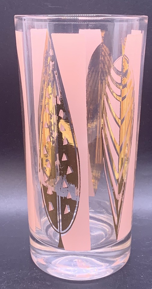 Vintage MCM Fred Press Signed Highball Glass Pink and Gold Set Of 5 | eBay