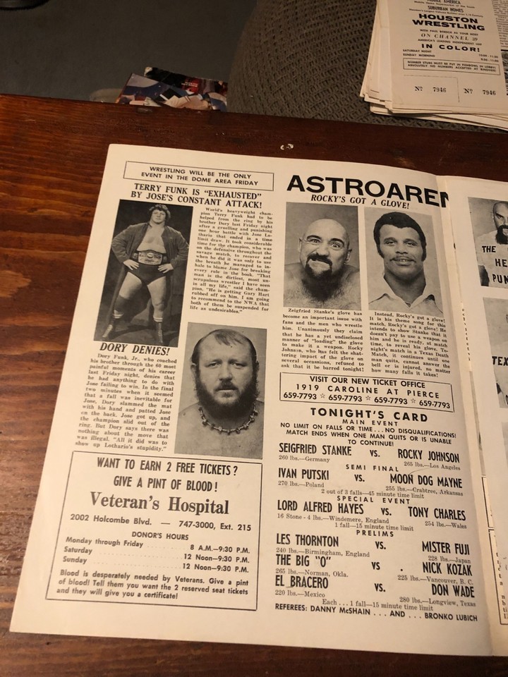 Vintage 10/01/1976 Houston, TX Paul Boesch Wrestling Program NWA/AWA ...