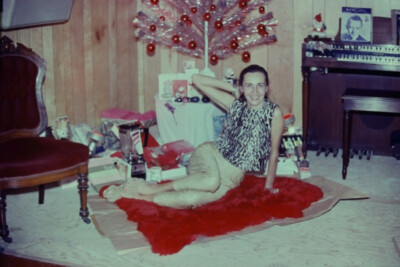 SKINNY LADY TRYING TO LOOK SEXY IN FRONT OF SILVER XMAS TREE 1965 PHOTO ...