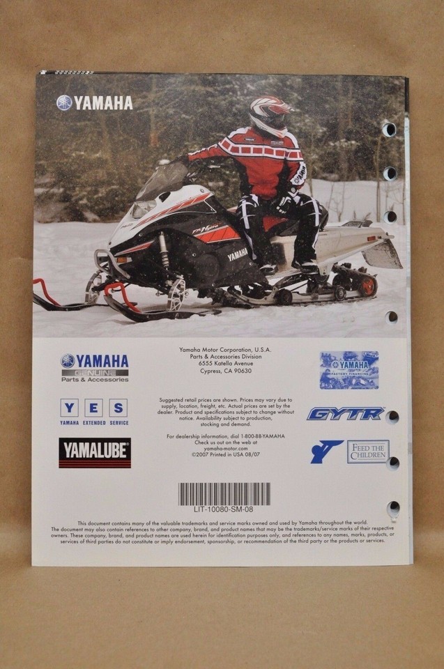 2008 Yamaha Snowmobile Parts Apparel Accessories Catalog Brochure Book ...