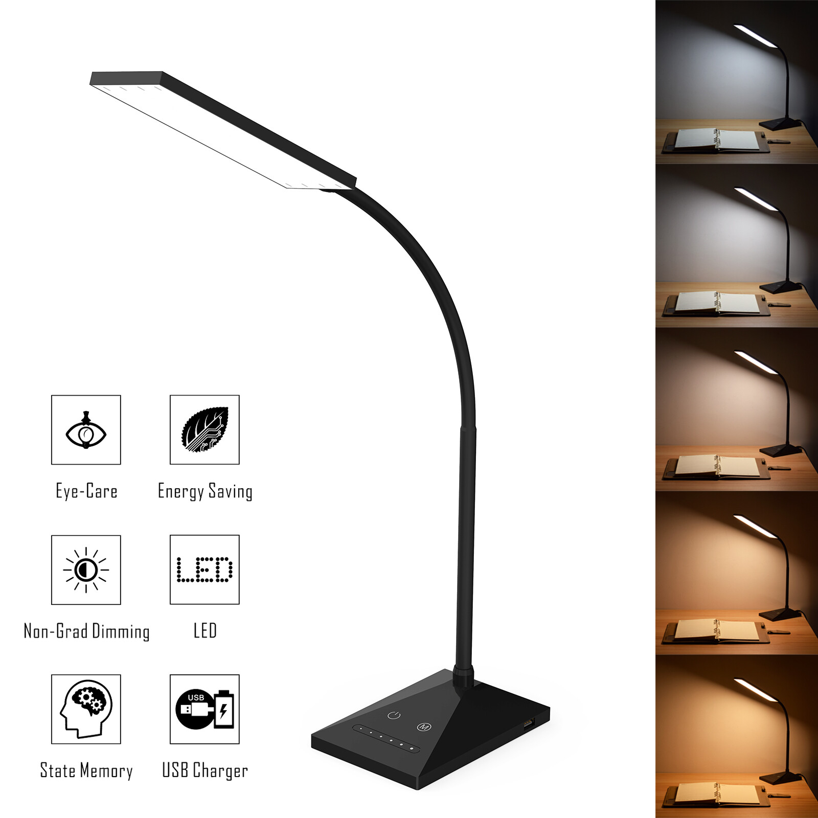 72 LED Touch Sensor Desk Lamp 5 Modes Table Light Eye-Caring Reading ...