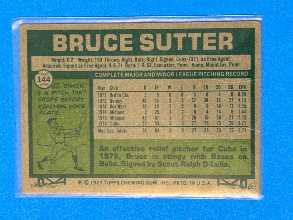 ⚾ 1977 Topps Baseball Base Card Rookie #144 Bruce SUTTER ⚾ | eBay
