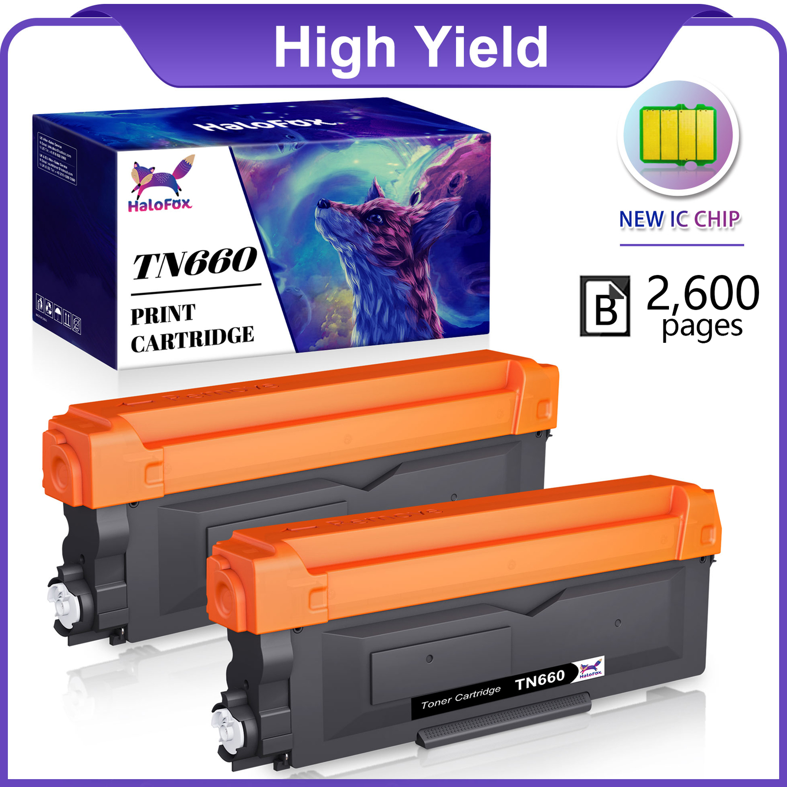 2 Pack TN660 Toner Black High Yield For Brother TN630 MFC-L2700DW ...