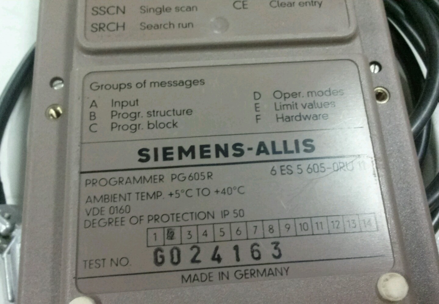 Siemens-Allis Simatic PG 605 R, 6 ES 5 605-0RU 11, test no. G024163 | eBay