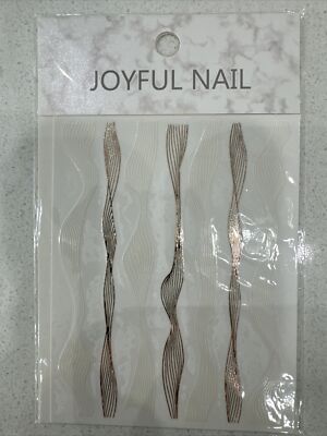 3D Nail Stickers White Bronze Stripe Lines Geometry Nail Decals ...