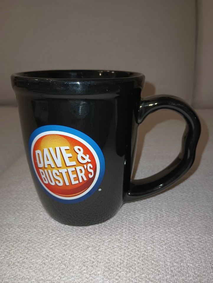 Set Of 2 Dave & Busters Coffee Mugs Black Ceramic Cup W/Orange Blue ...