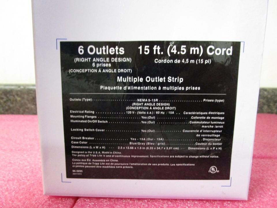 NEW! Waber Tripp-Lite Multiple 6 Outlet Power Strip 15' Cord UL24RA-15 ...