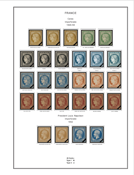 COLOR PRINTED FRANCE 1849-1939 STAMP ALBUM PAGES (29 illustrated pages ...