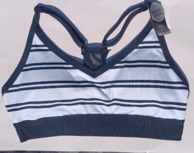 VS pink lined Logo sport bra NEw small White/black Striped | eBay