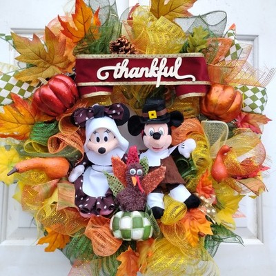 Mickey and Minnie Fall Thanksgiving Wreath X- Large 30" Pilgrim Front ...