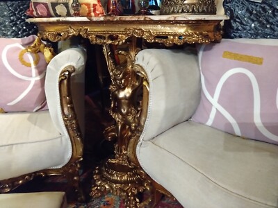 A Stunning French Gilt Rocco Hall Console Table on Putti Pedestal with ...