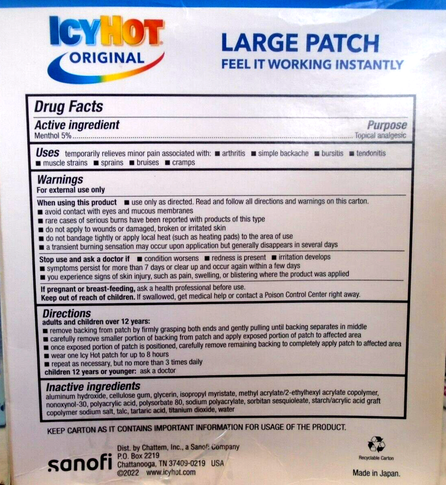 4 Sealed Pouches LARGE Icy Hot Original Pain Relief Patches 20 total | eBay