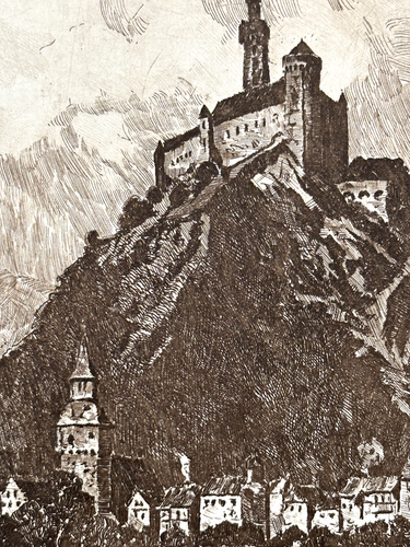 Engraving 20th Century Castle Marksburg Landscape Romantic Town ...