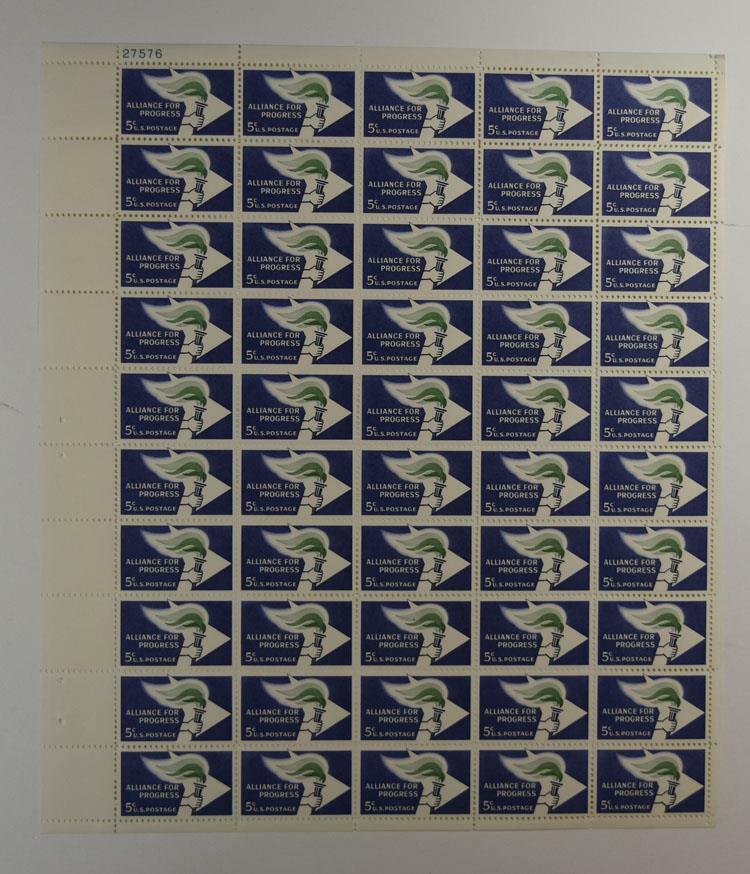 US SCOTT 1234 PANE OF 50 ALLIANCE FOR PROGRESS STAMPS 5 CENT FACE MNH ...