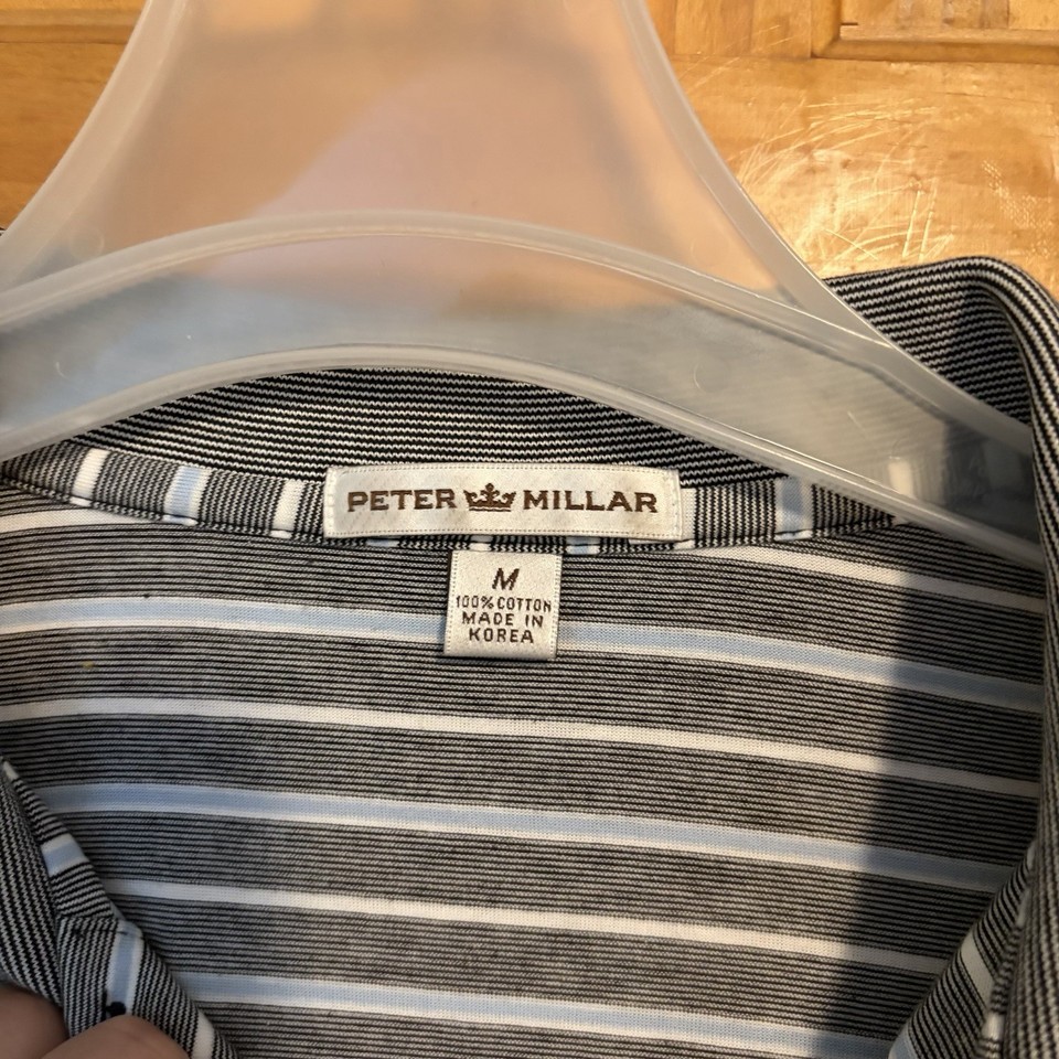 Peter Millar Polo Shirt Mens Medium Gray Blue Yellow Stripe Golf Course ...