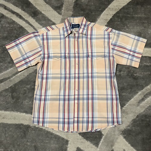 Wrangler Western Shirt Men Medium Tan Plaid Multicolor Pearl Snap ...