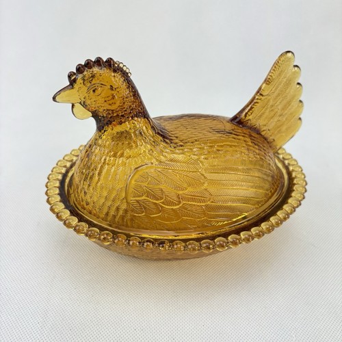 Vintage Indiana Glass HEN-ON-A-NEST Amber Chicken Candy/Nut/Mint Dish ...