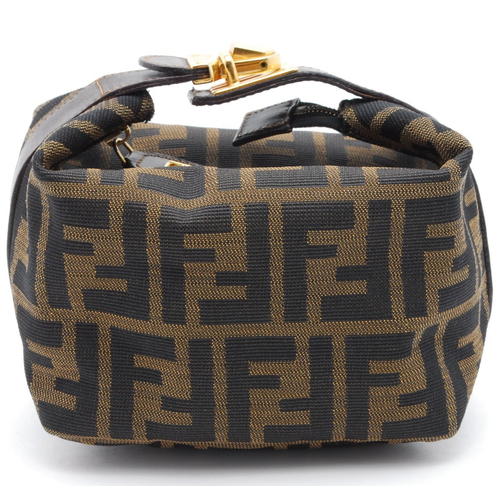 FENDI Zucca Mini Pouch Bag Vanity Brown Canvas FF Monogram Vintage ...