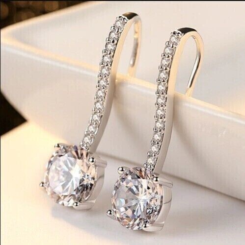 2CT Round Lab-Created Diamond Drop Dangle Women's Earrings 14K White ...