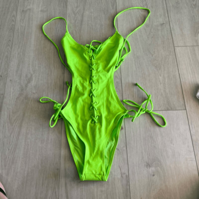 SKIMS Swim Lace Up Monokini Neon Green Sz L | eBay