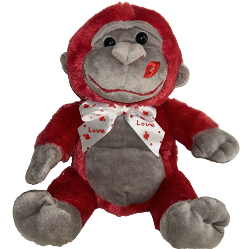 CS International 9" Soft n Cuddly Monkey Red & White Heart Neck Ribbon ...