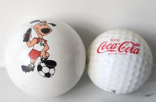 COCA COLA USA 94 WORLD CUP ADVERTSING BALL MASCOT HOLDING BOTTLE & GOLF ...