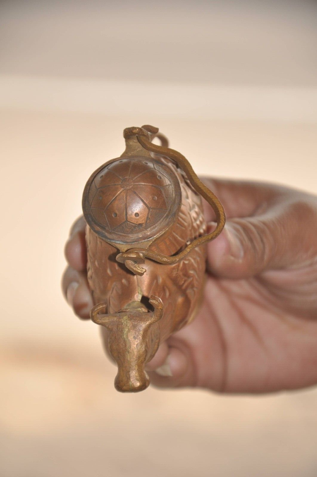 Vintage Ox/Nandi/Cow Shape Handcrafted Engraved Copper Holy Water Pot ...