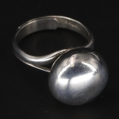 VTG Sterling Silver - DESIGNER Modern Ball Sphere Statement Ring Size 6 ...
