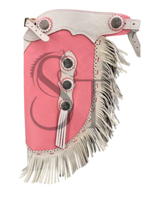 Western Pink Cow Hide Leather Rodeo Chinks for Men Women Kids Horse ...