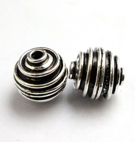 6 Pcs 12mm Bali Bead Antique Silver Plated | eBay