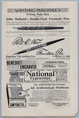 1894 Vintage Fountain Pen Ads John Holland Double Feed + Paul E Wirt ...