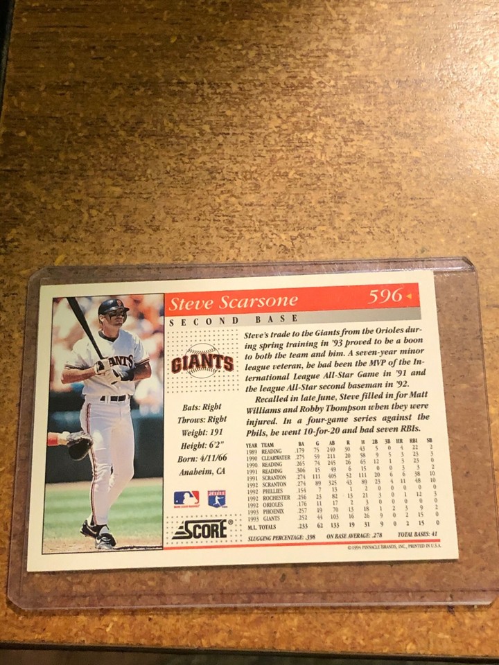 1994 Score Baseball # 596 Steve Scarsone RC | eBay