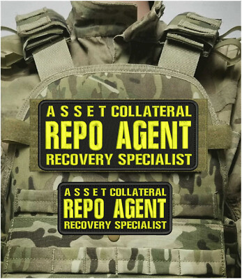 ASSET C REPO AGENT R S EMBROIDERY PATCH 4X10 & 3X7 HOOK ON BACK yellow ...