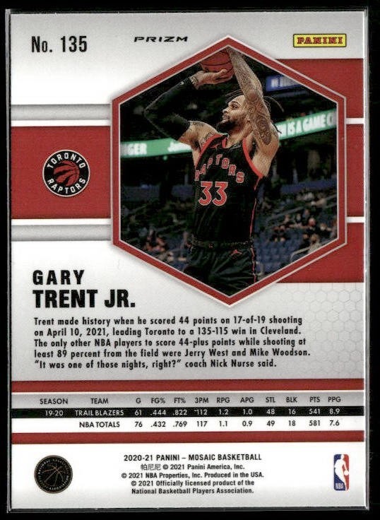 2020-21 Panini Mosaic Orange Reactive Prizm Gary Trent Jr #135 | eBay