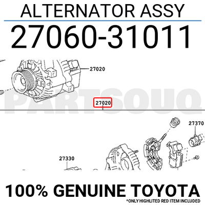 2706031011 Genuine Toyota ALTERNATOR ASSY 27060-31011 | eBay