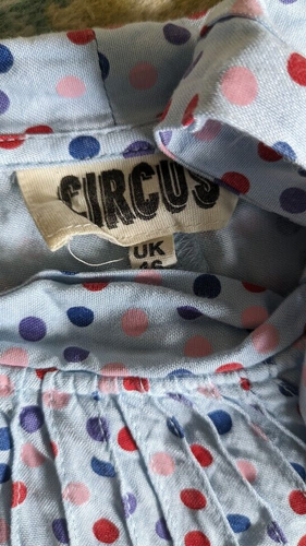 MODCLOTH CIRCUS Women Sz UK 16 US 12 Shirt Top Blue Polka Dot Tie Neck ...