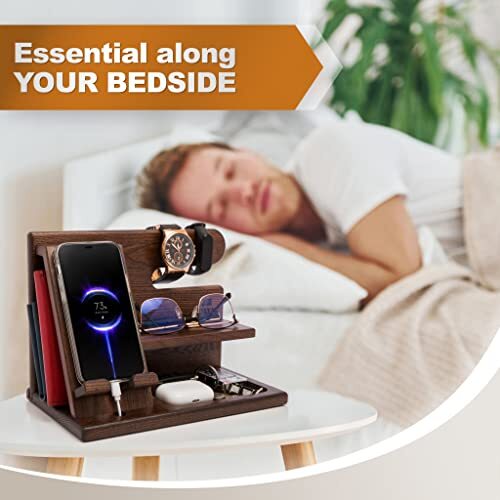Wooden Docking Station Key Wallet Stand Watch Phone Charging Dock Desk ...