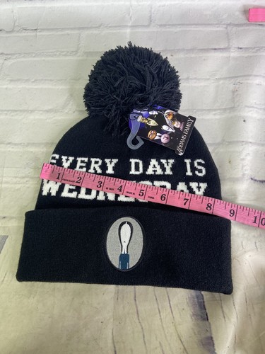 Addams Family Everyday Is Wednesday Black Pom Knit Beanie Cap Hat Adult ...