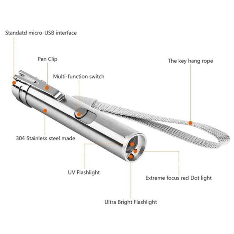 Multifunction 3 In1 Mini USB Flashlight Aluminium Alloy USB ...