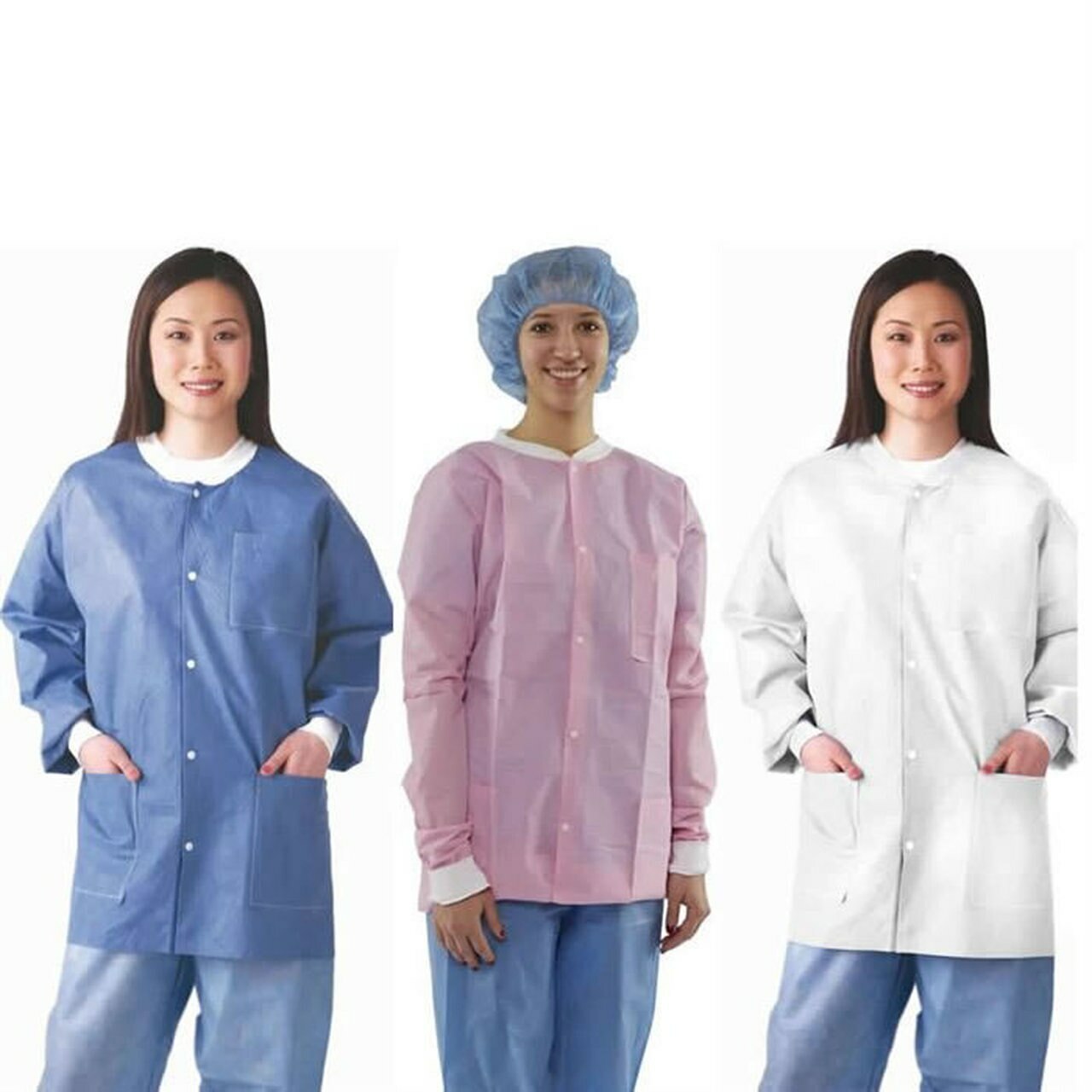 10pk Disposable Lab Jackets, Fluid Resistant, with Buttons, Blue,Dental ...
