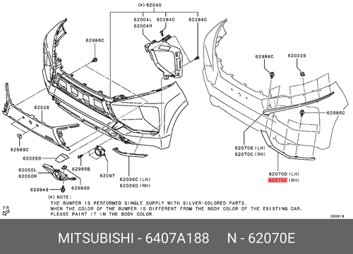 Genuine OE Garnish Front Bumper Si 6407A188 for Mitsubishi 6407-A188 ...
