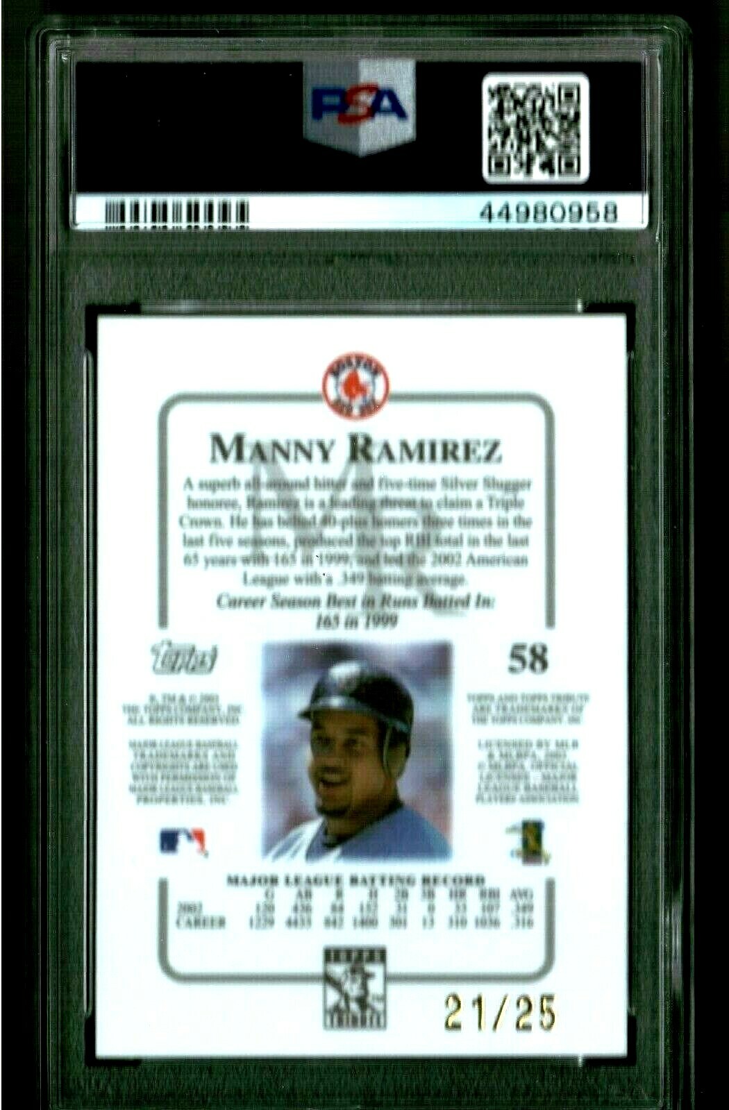 GOLD /25 PSA 9 MINT MANNY RAMIREZ 2003 TOPPS TRIBUTE CONTEMPORARY G042 ...