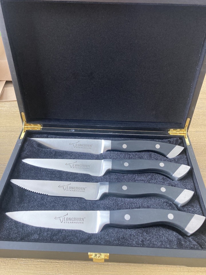 Brand New Longhorn Steakhouse Steak Knives, Set of 4 with Wood Case | eBay