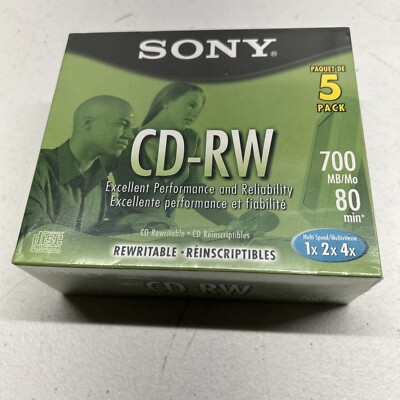 New & Sealed! Sony CD - RW 5 Pack Blank Discs 700MB 80Min Rewritable ...
